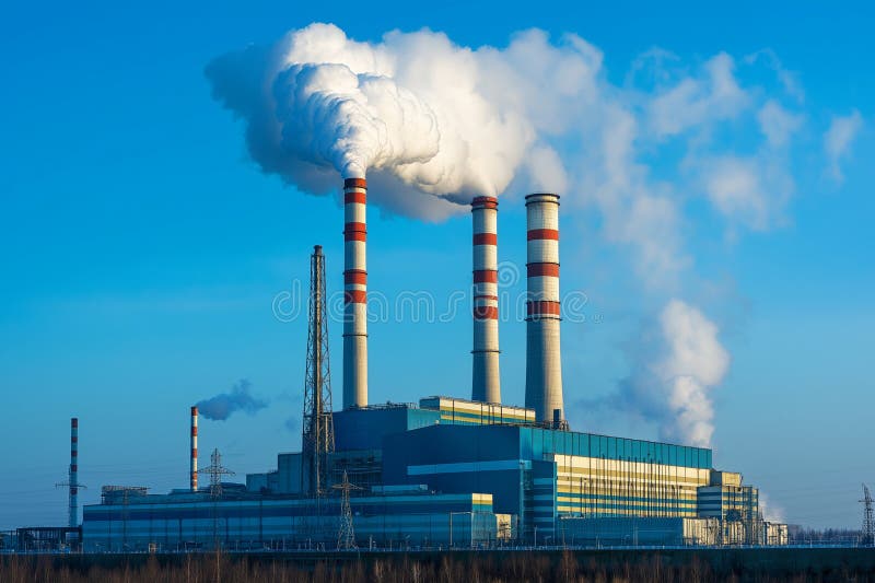 Electric Power Plant with Blue Sky and Clouds. AI Generated Stock Image ...