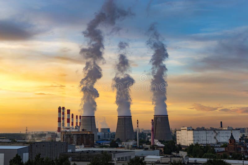 Electric Power Plant Sunset Time Stock Photo - Image of environmental ...