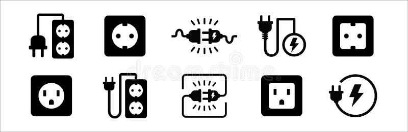 Electric Power Plug Icon Set. Electricity Socket Sign. Electrical ...