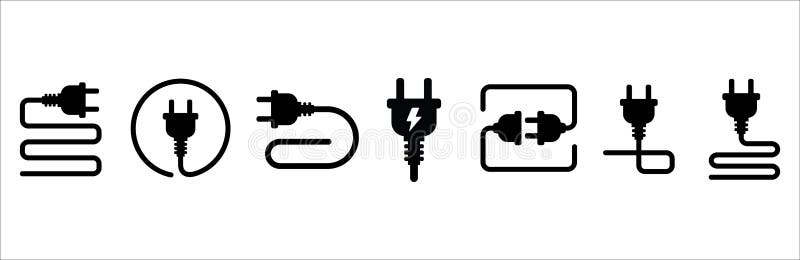 Electric Power Plug Icon Set. Electricity Wire Cord Sign. Electrical ...