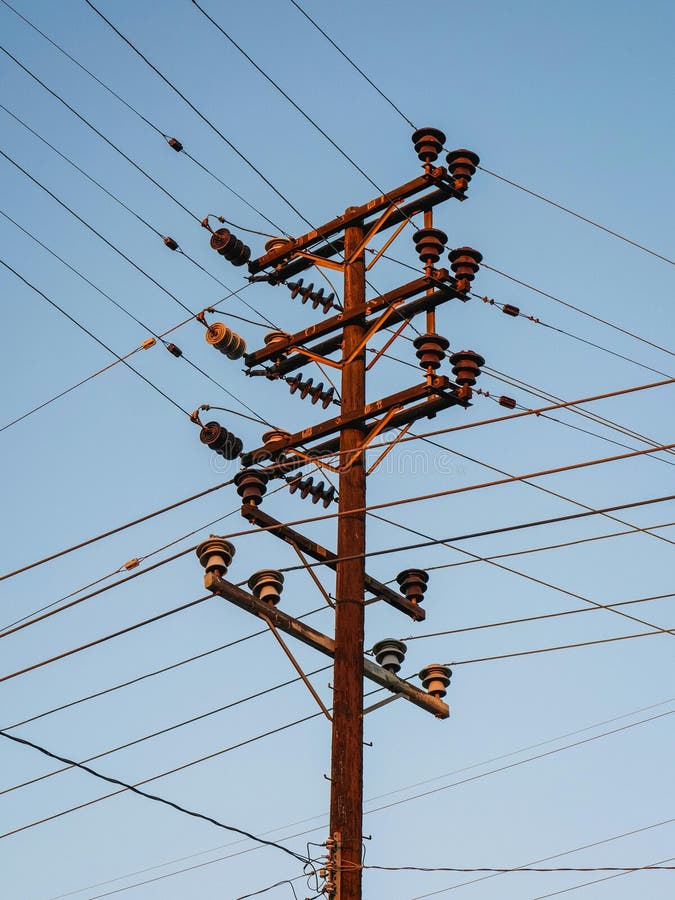 Electric Power Pole with Ceramic Insulators and Cables Stock Image ...