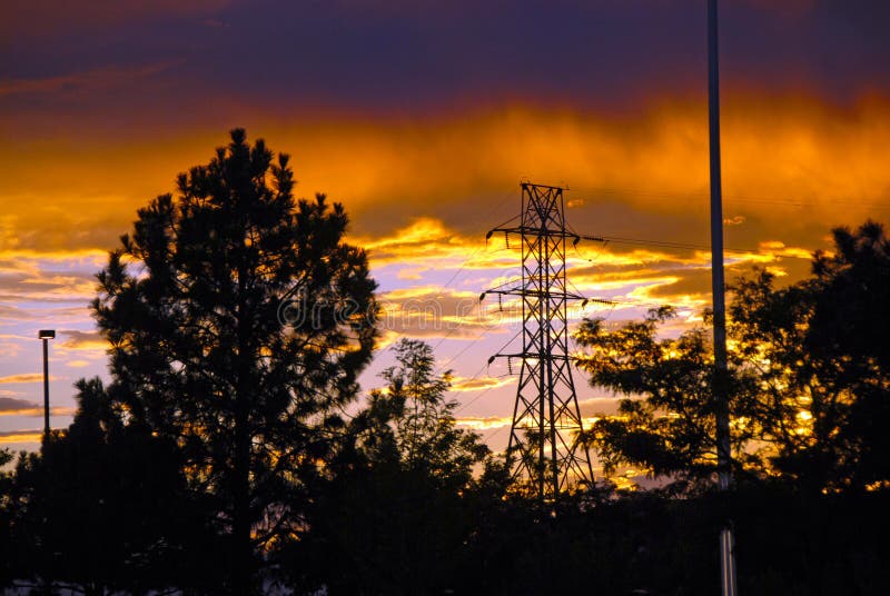 Electric Power Pole during Sunset Stock Image - Image of generator ...