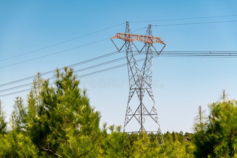 Electric Power Poles High Voltage Electrical Power Poles Along a ...
