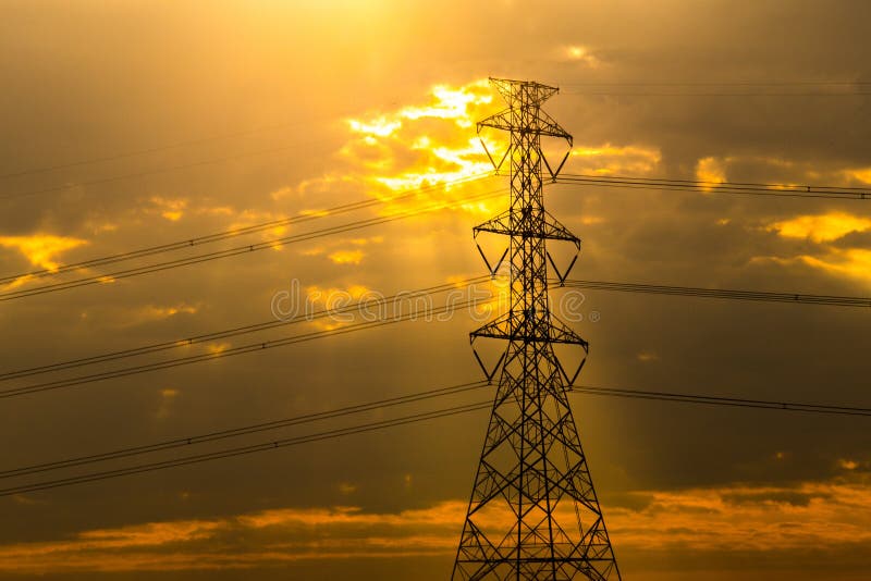 Electric Pole Sunset. Lines, Electricity Stock Image - Image of ...