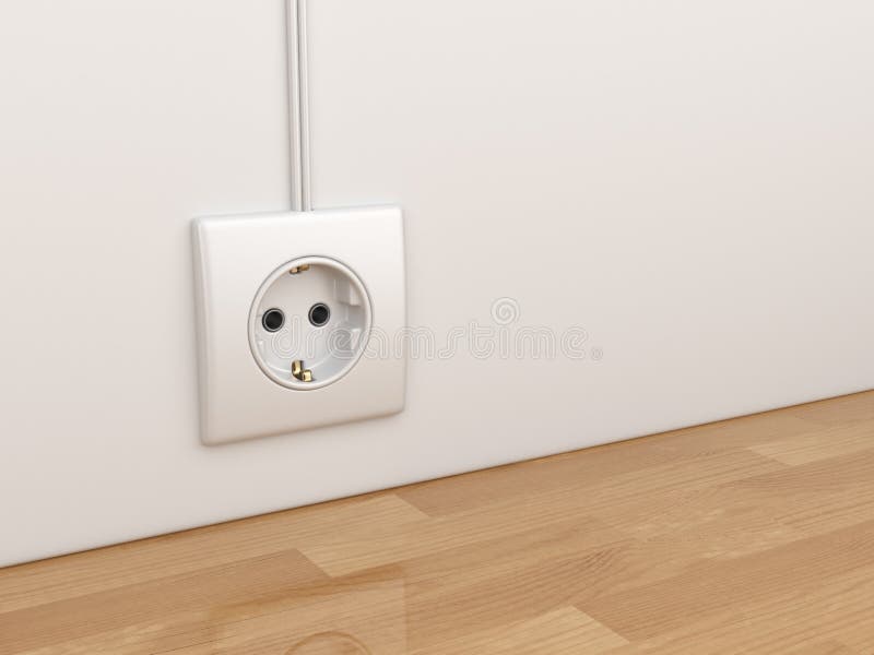 Electric Power Socket on Empty Wall. 3D Illustration Stock Illustration ...