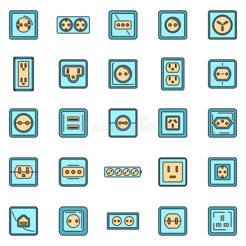 Electric Power Socket Icons Set Vector Color Stock Illustration ...