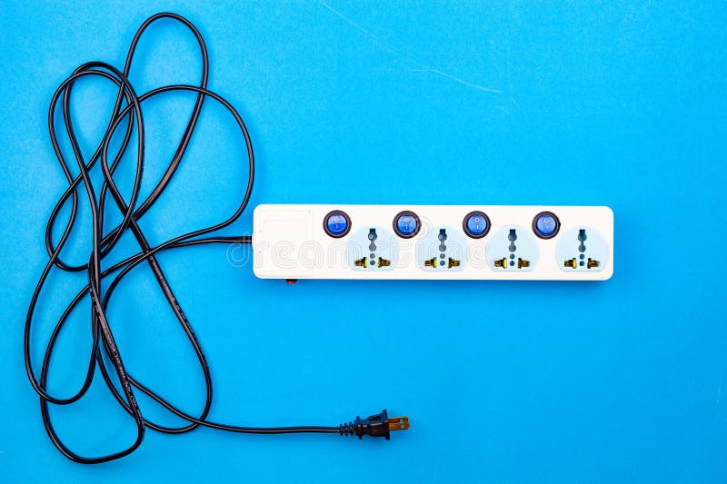 Electric Power Socket and Plug on Blue Paper Background Stock Image ...