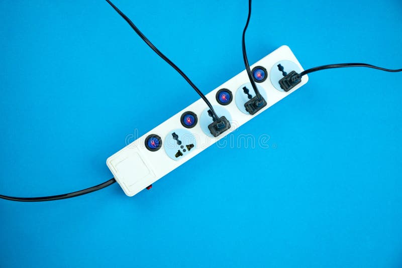 Electric Power Socket and Plug on Blue Paper Background Stock Image ...