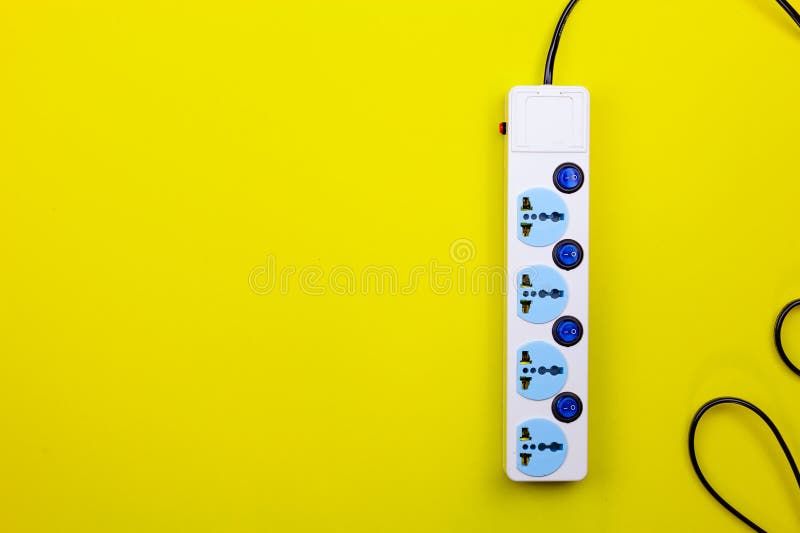 Electric Power Socket and Plug on Yellow Paper Background Stock Photo ...
