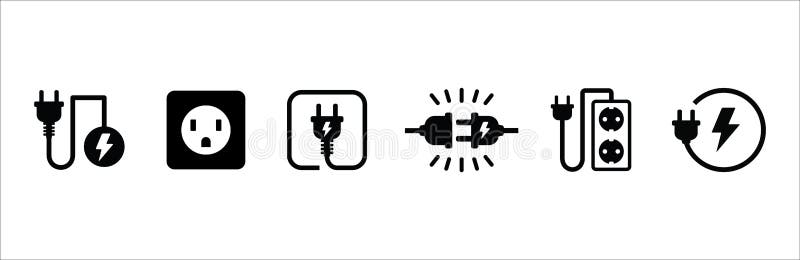 Electric Power Source Socket Icon Set. Electricity Wire Cord Sign ...