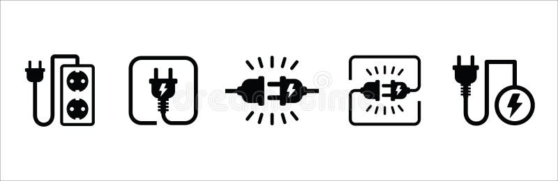 Electric Power Source Socket Icon Set. Electricity Wire Cord Sign ...