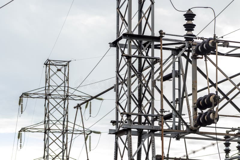 Transformers Poles and Insulators at a Power Electrical Sub Station ...