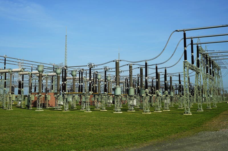 Electric Power Station Under Blue Sky Stock Photo - Image of powerline ...