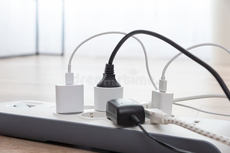 Electric Power Strip. Multiple Devices Connected Stock Photo - Image of ...