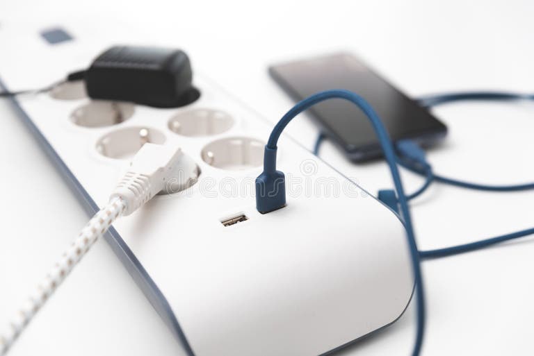 Electric Power Strip. Multiple Devices Connected Stock Image - Image of ...
