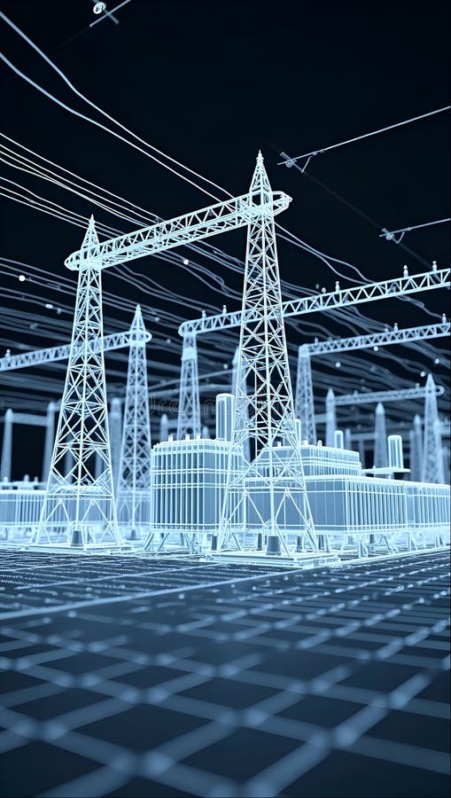 Electric Substation Transformer with Electricity Power Wire ...