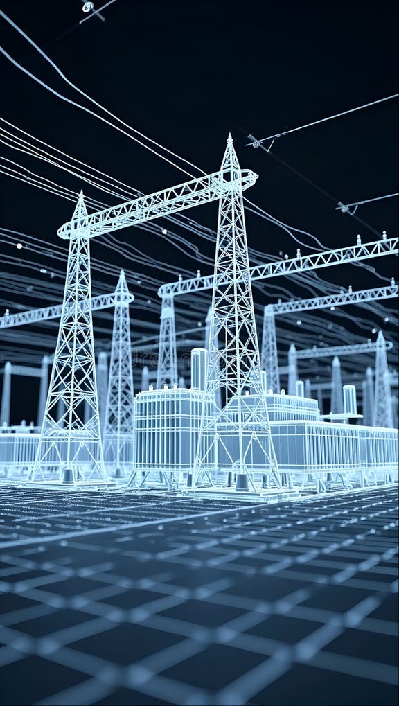 Electric Substation Transformer with Electricity Power Wire ...