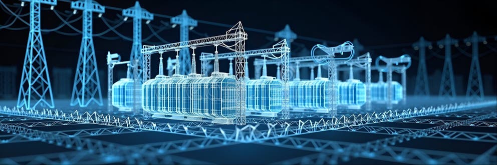 Electric Power Substation Transformer with Electricity Power Wire ...