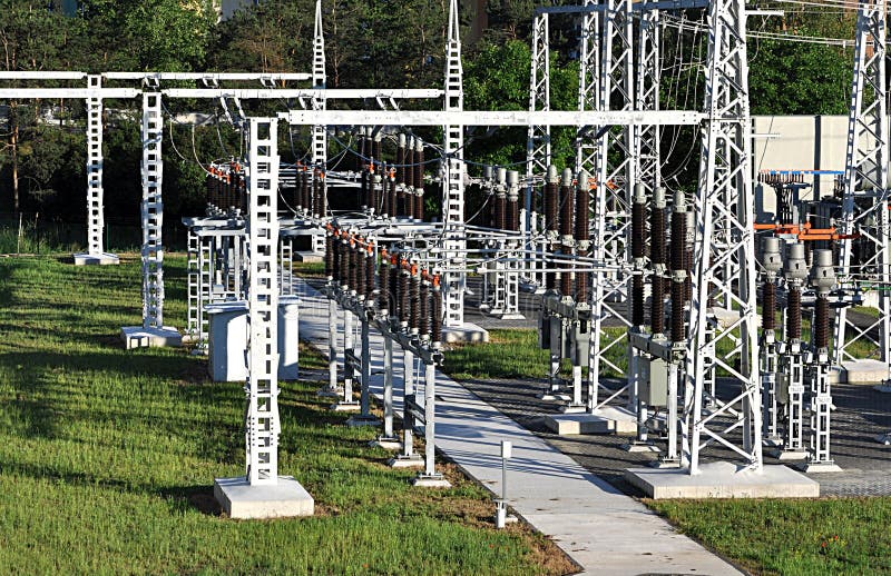 Electric power substation stock photo. Image of pylon - 73056048