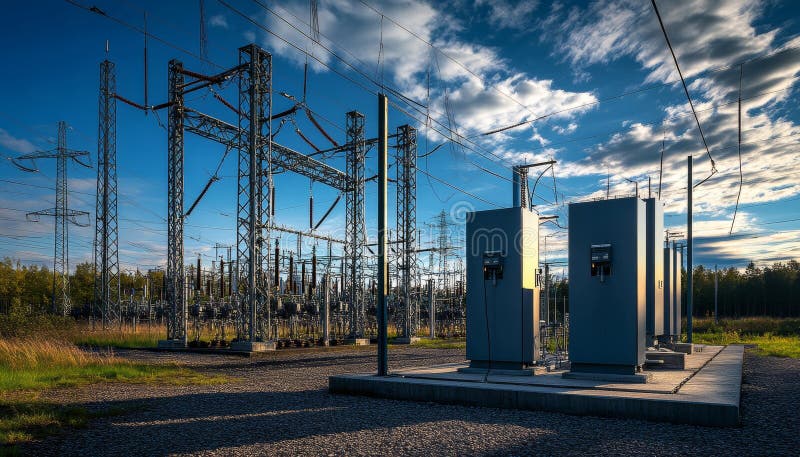 Electric Power Substation with Transformers and High Voltage Equipment ...