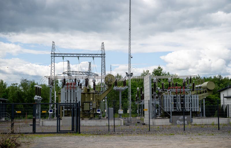 Electric Power Substation with Transformers and High-voltage Equipment ...