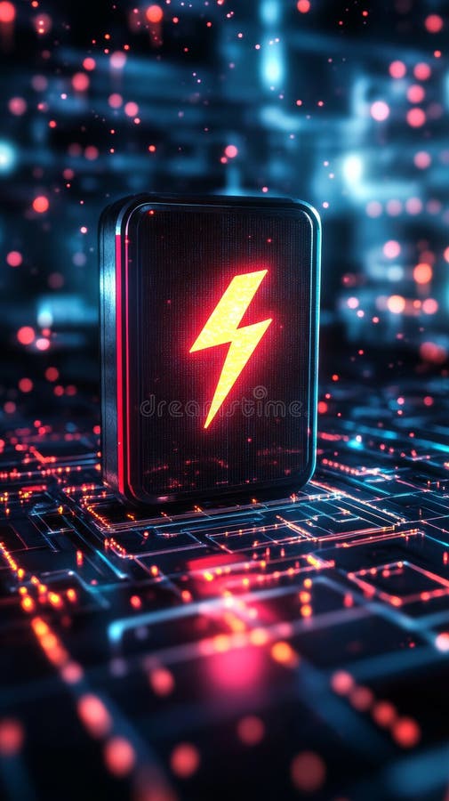 Electric Power Symbol on Digital Circuit Board, Futuristic Technology ...