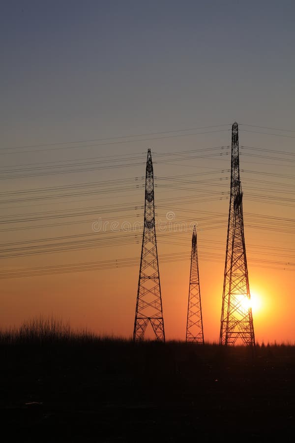 Electric Power Tower Silhouette Stock Image - Image of outdoor ...