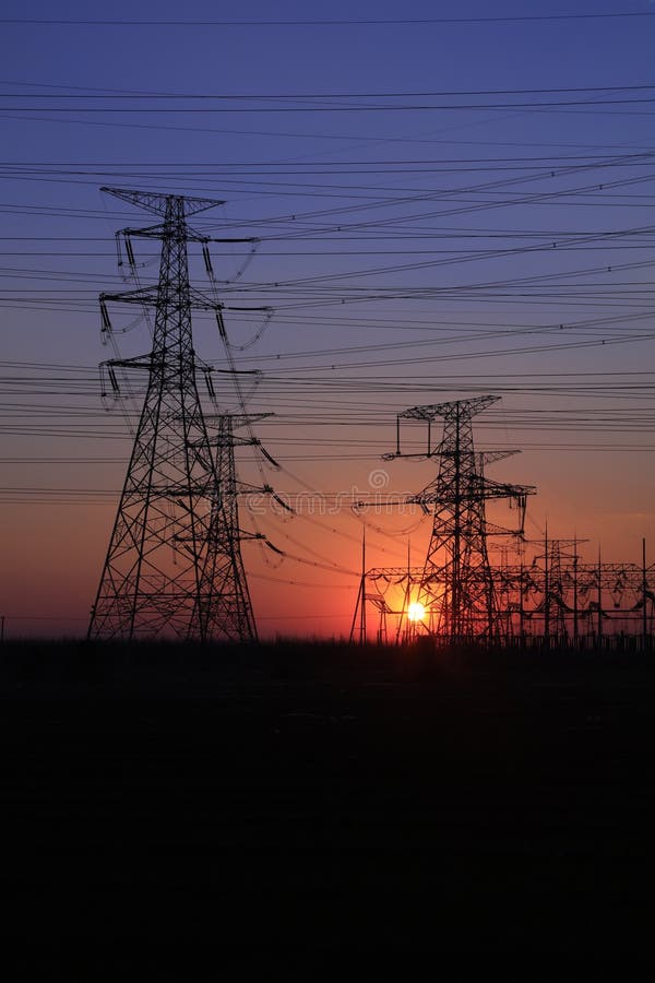 Electric Power Tower Silhouette Stock Photo - Image of equipment ...