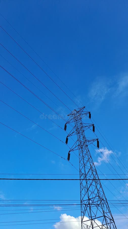 Electric Power Tower, Wire Against the Blue Sky Stock Photo - Image of ...