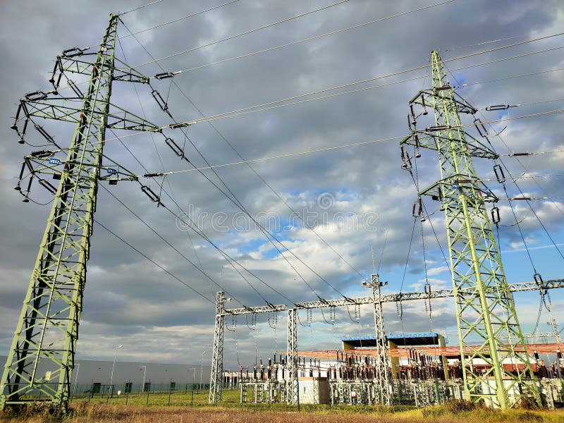 Electric Power Transformer Station Stock Photo - Image of mast, voltage ...