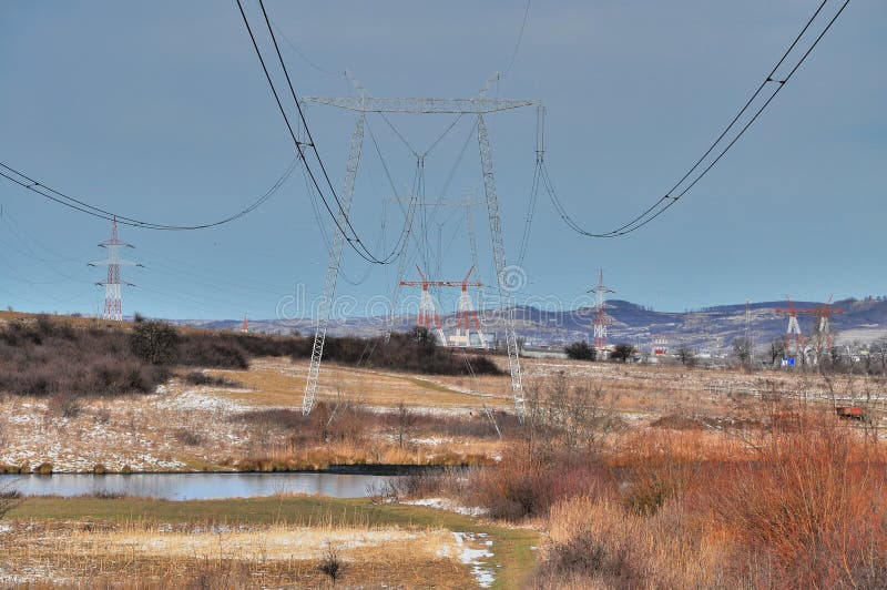 Electric Power Transmission Line Stock Photo - Image of mist, global ...