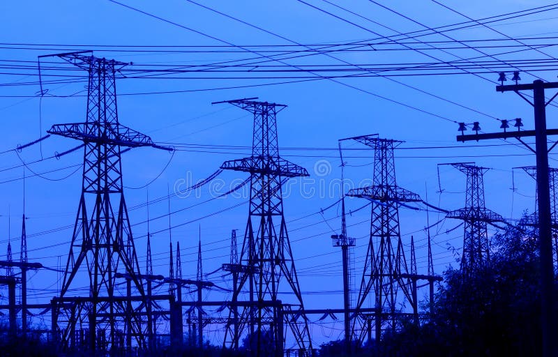 Electric Power Transmission Stock Photo - Image of evening, pole: 43090238