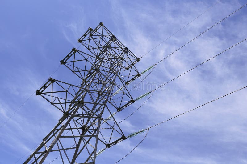 Electric Power Transmission Tower with Cables Connected Stock Photo ...