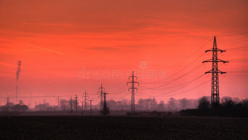 Electric Powerline in Evening Landscape Stock Image - Image of czech ...