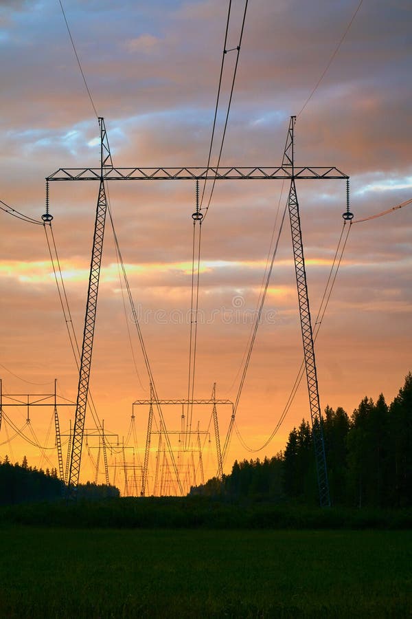 Power Line in Sunset Colors Stock Image - Image of line, forest: 133984193