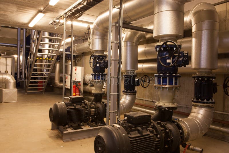 Interior of an Industrial Boiler, the Piping, Pumps and Motors Stock ...
