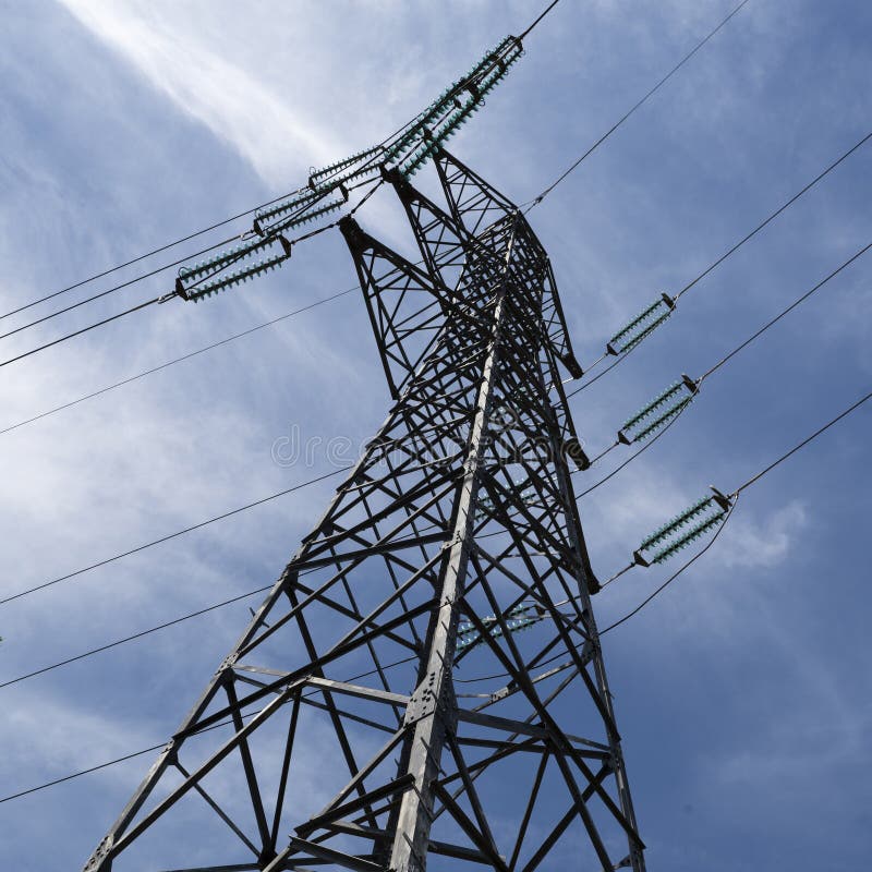 Electric Pylon Blue Sky in Background Stock Image - Image of electric ...
