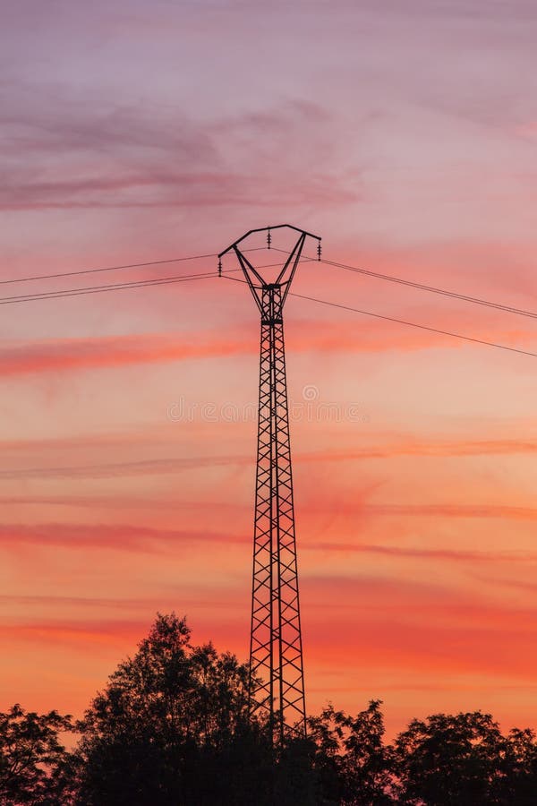 An Electric Pylon during a Summer Sunset Stock Image - Image of tower ...