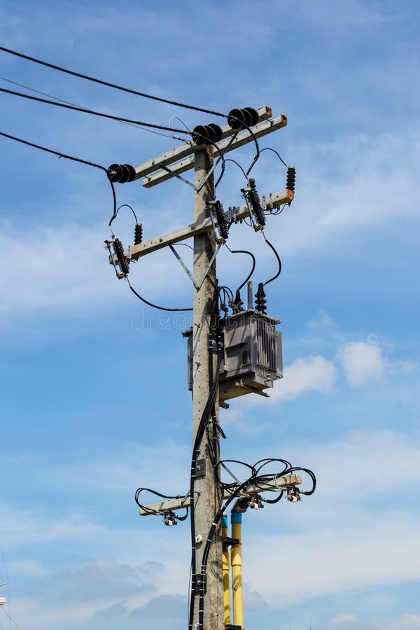 Electric Pylon with Transformer Stock Photo - Image of industry, device ...