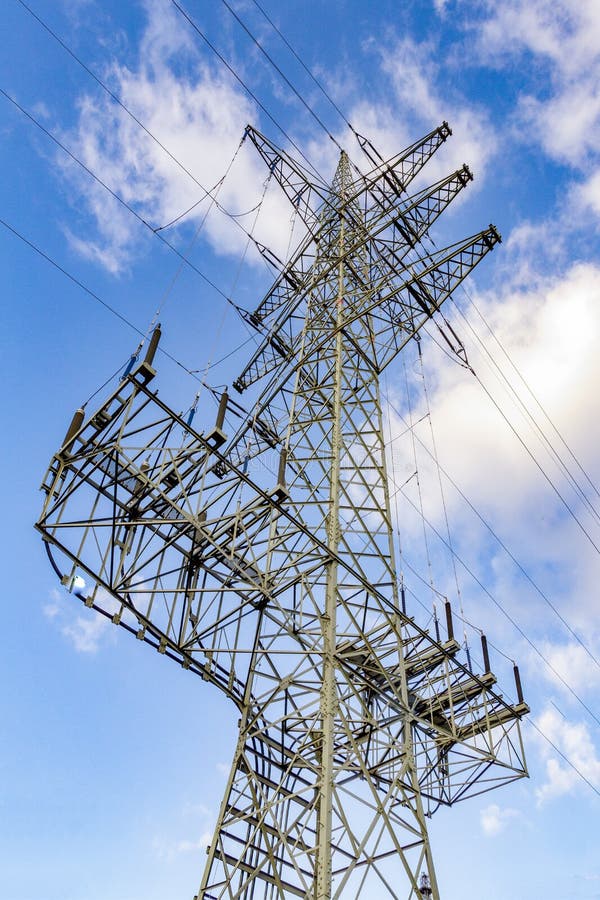 Electric Pylon Under Clear Blue Sky Stock Image - Image of silhouette ...