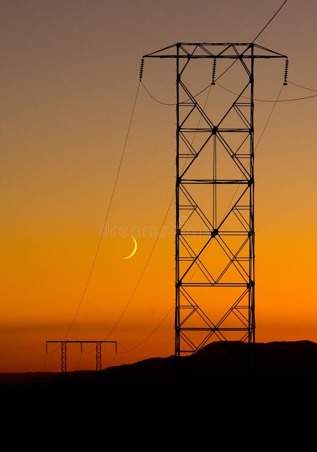 Electric Pylons at Sunset in the Mojave Desert Stock Photo - Image of ...