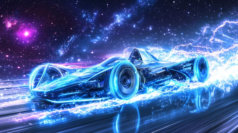 Electric Race Car Accelerates through Zero Gravity with Glowing Energy ...