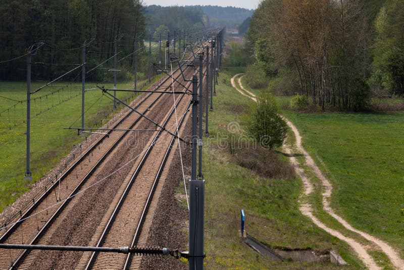Electric Railway Traction in the Forest 1 Stock Photo - Image of ...