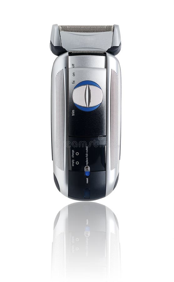 Man with Electric Razor Shaving Face in Bathroom. Men Grooming Stock ...