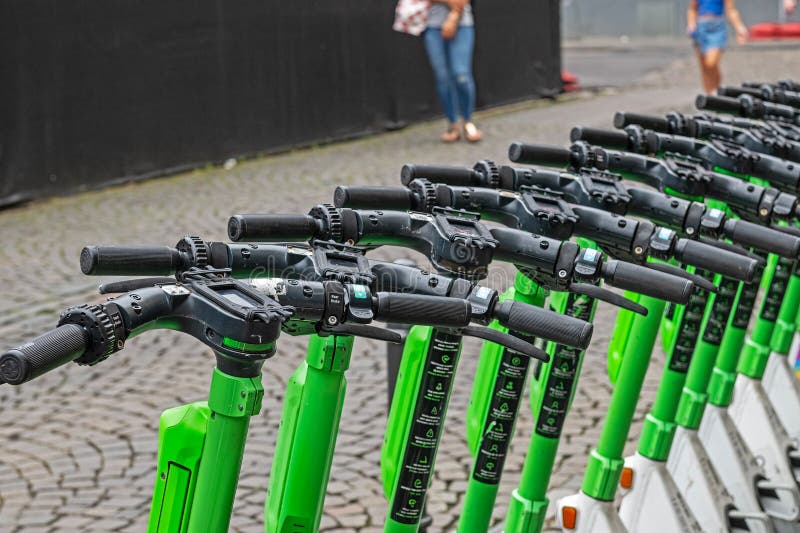 Electric Rentable Scooters in a City Stock Image - Image of center ...