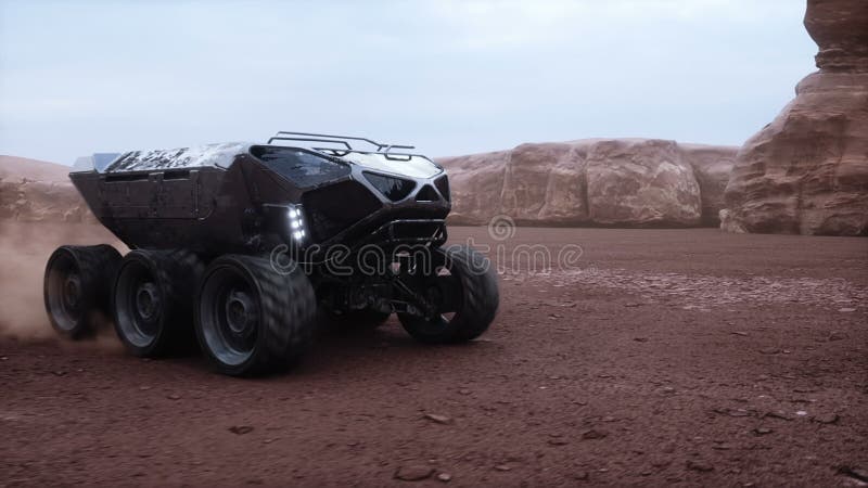 Electric Rover on Alien Planet. Mars Surface. Realistic 4k Animation ...