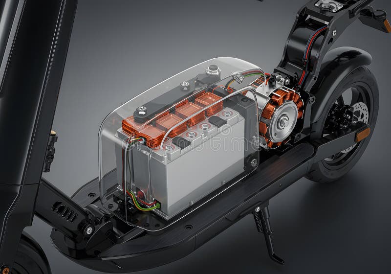 Electric Scooter with Cutaway View Displaying Battery and Motor ...