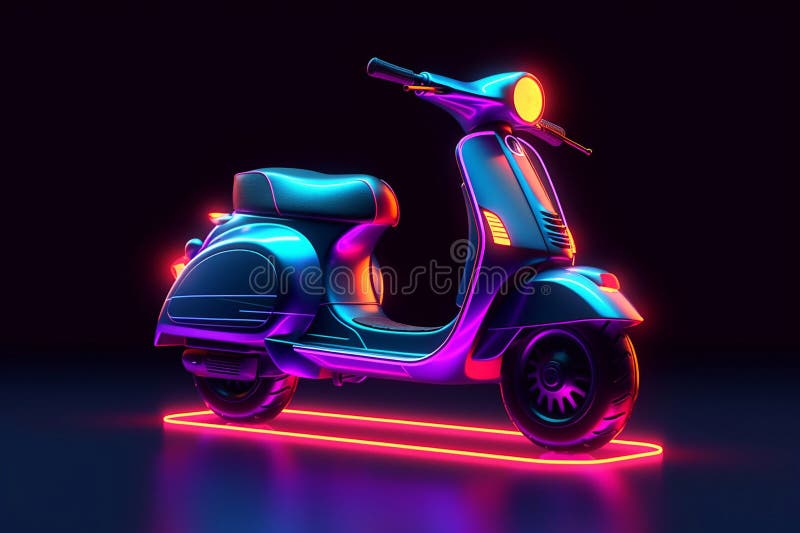 Electric Scooter with Neon Effect. Moped for Delivery Service Stock ...
