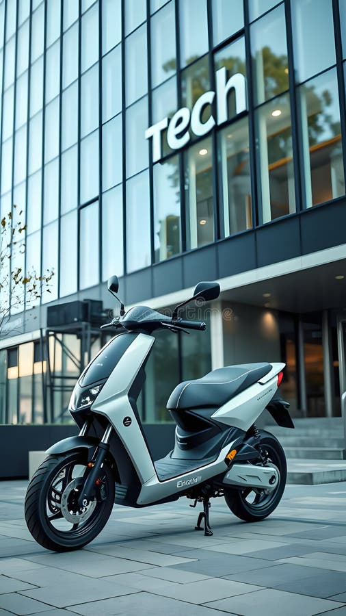 Electric Scooter Parked Outside a Tech Building on a Bright Day Stock ...