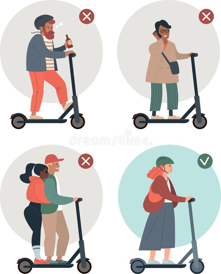 Electric Scooter Safety Rules, Correct and Incorrect Riding Examples ...